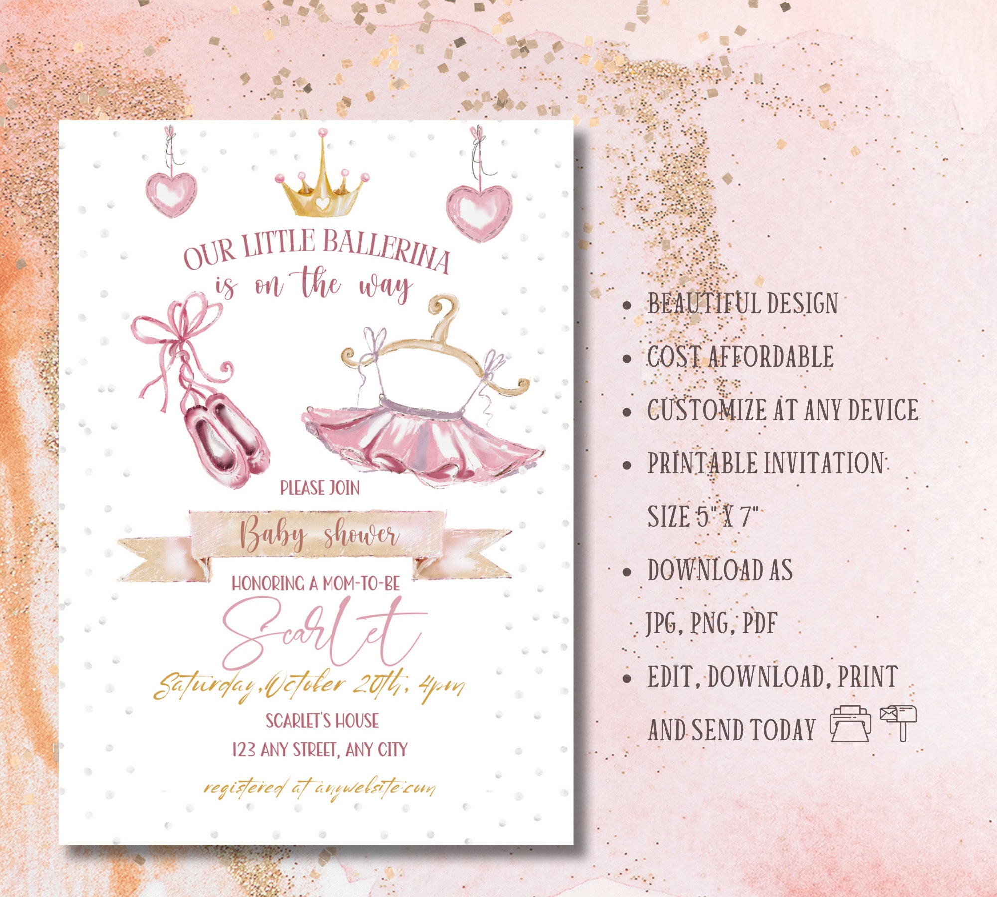 Editable Girl Pointe and Tutu Baby Shower Invitation, Digital Ballerina ...