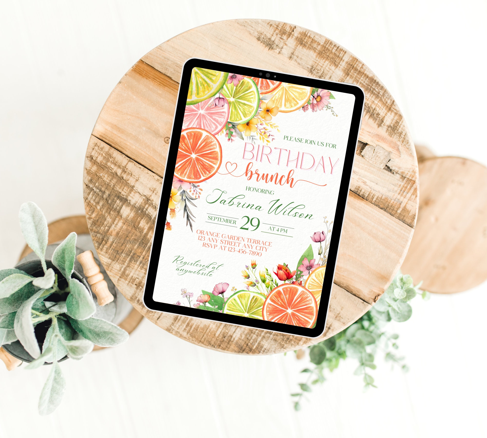 Floral Citrus Birthday Brunch Invitation, Editable Lemons Oranges Limes ...