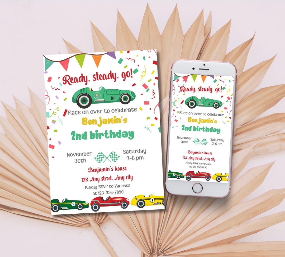 Race Cars Birthday Invitation Editable Rally Party Invite Racing Boy ...
