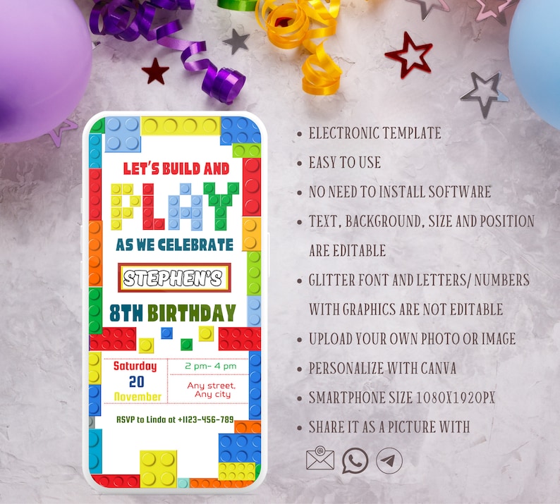 Building Blocks Birthday Party Invitation Editable Building - Etsy