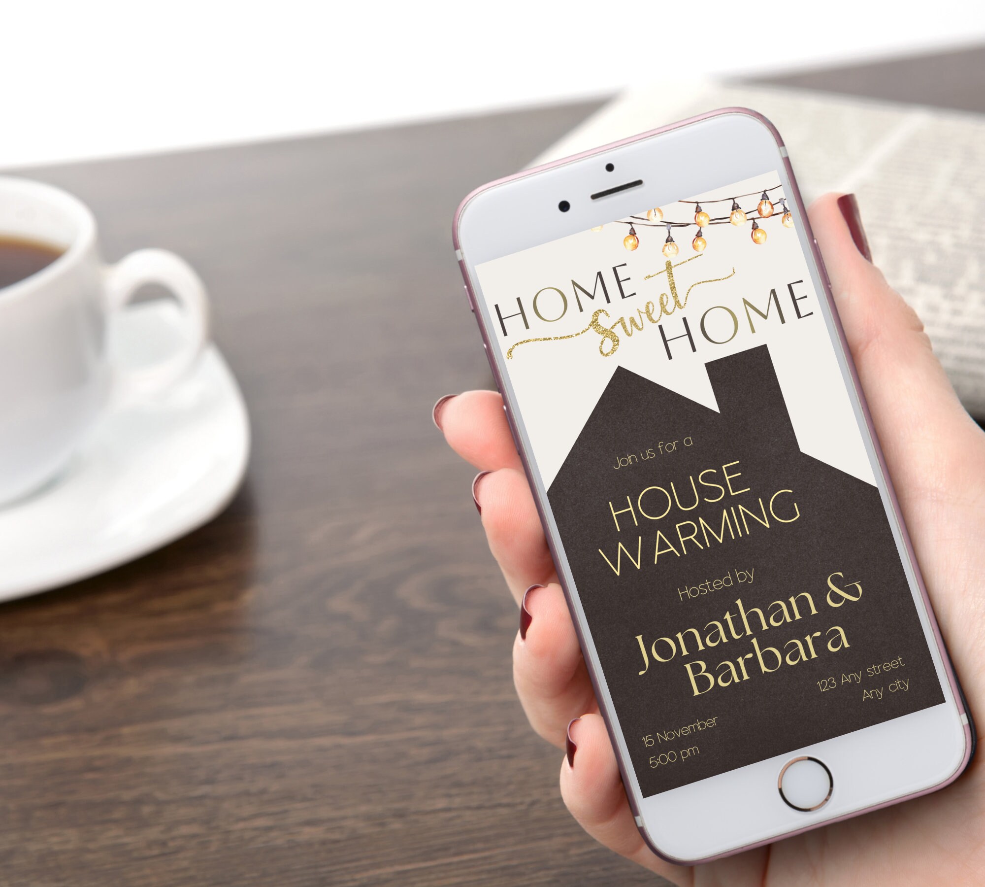 Modern Housewarming Party Invitation, Sweet Home String Light ...