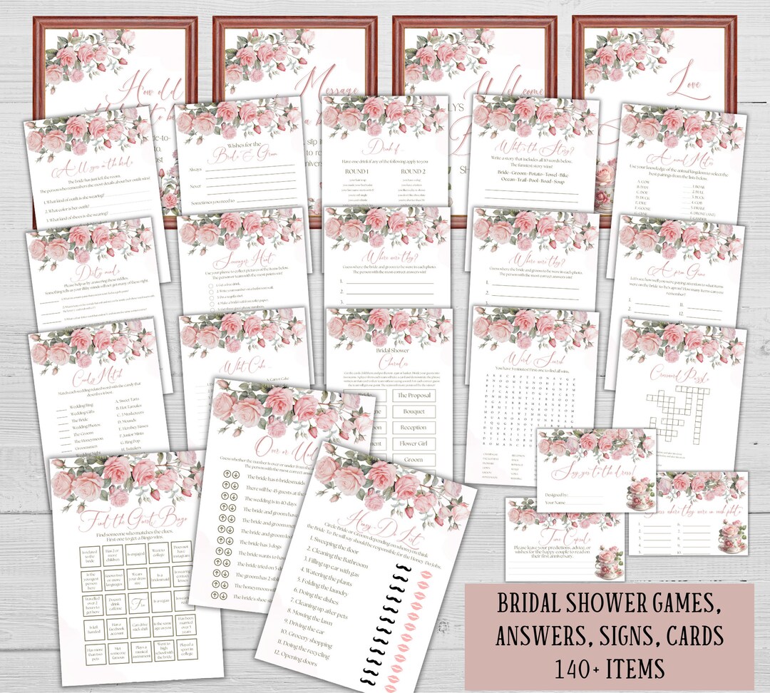 Editable Pink Roses Bridal Shower Games, Floral Bachelorette Tea Party ...