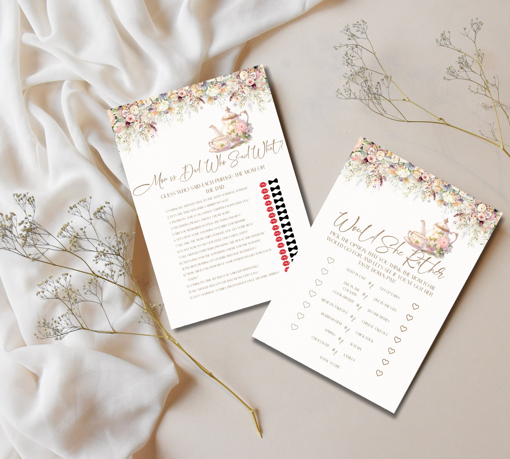 Editable Tea Time Baby Shower Games Floral Baby Sprinkle Par-tea Game ...