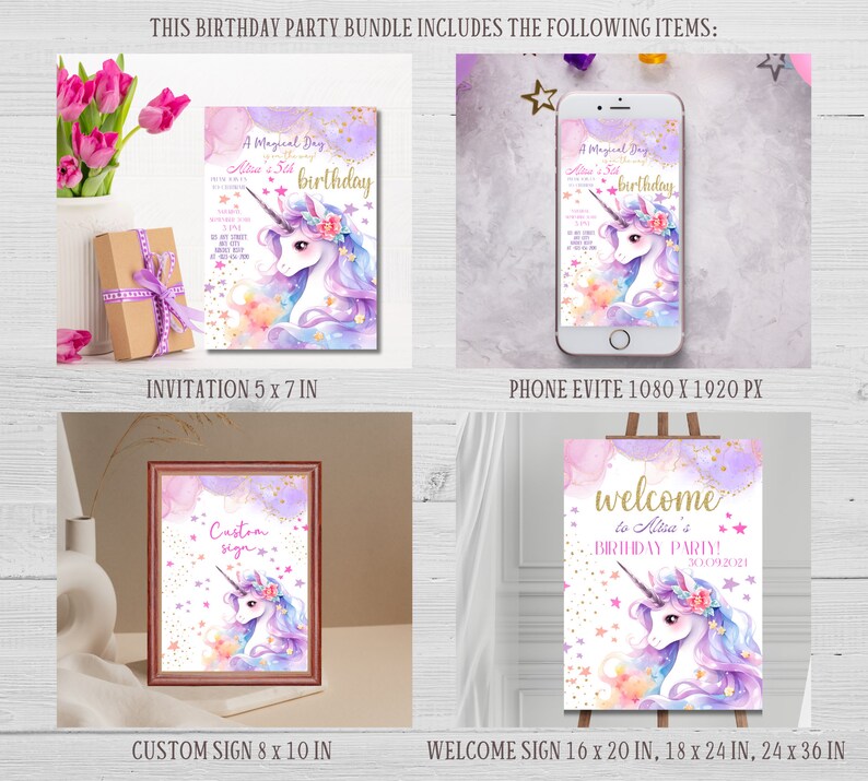 Editable Unicorn Birthday Bundle Party Pack, Printable Party ...