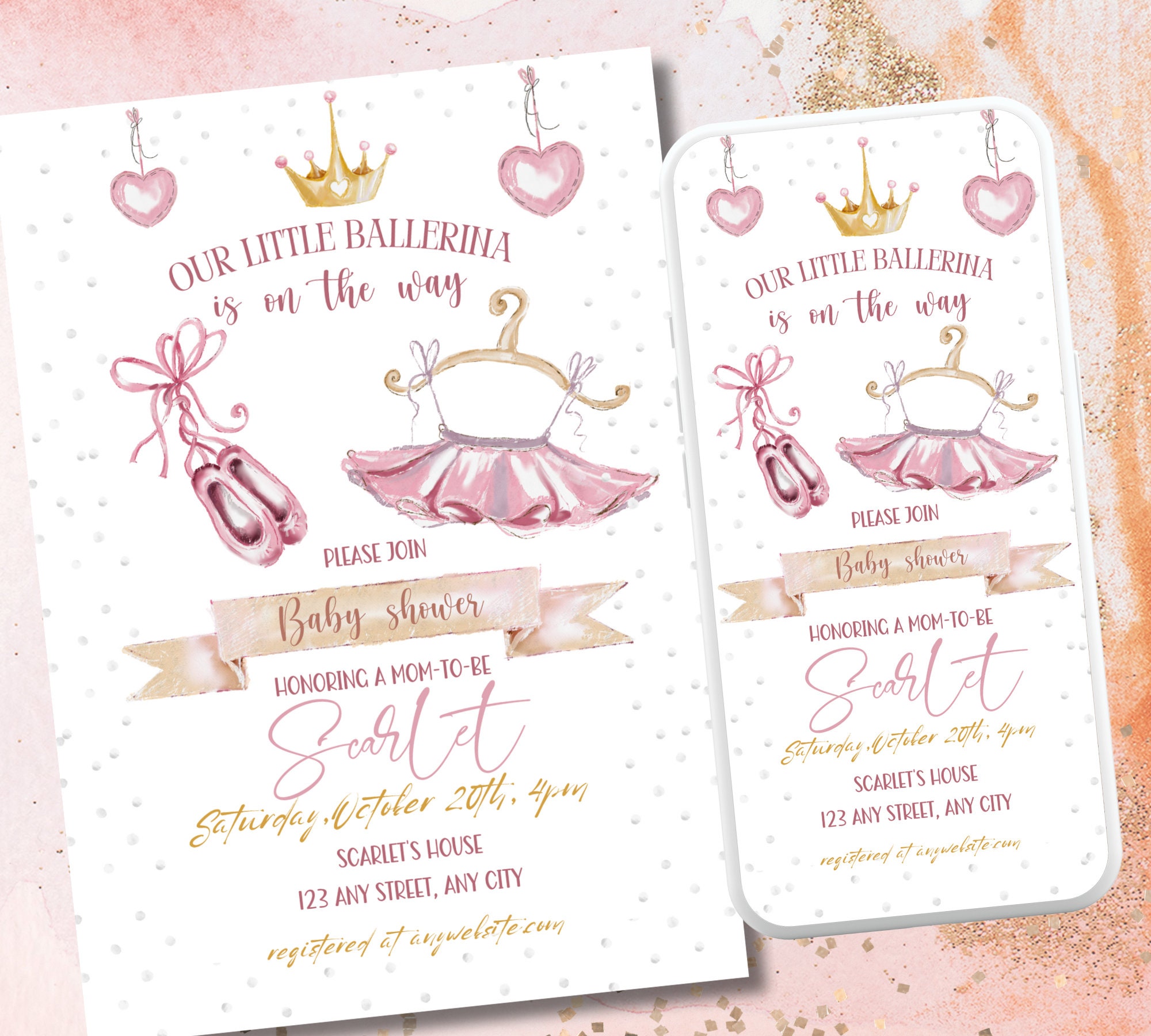 Editable Girl Pointe and Tutu Baby Shower Invitation, Digital Ballerina ...