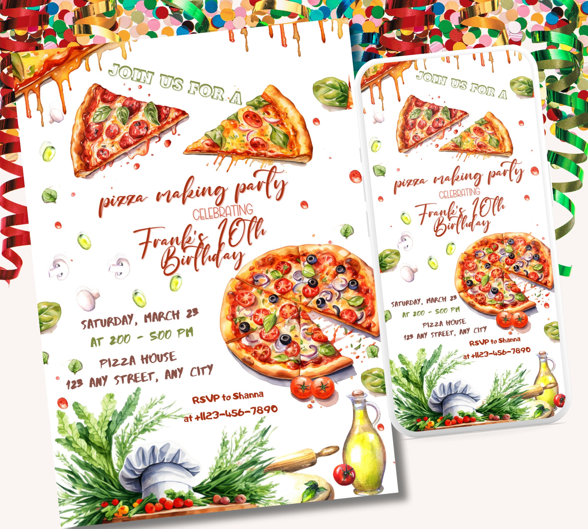 Pizza Making Party Invitation, Editable Pizza Birthday Template, Little ...