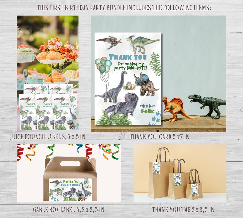 Editable Dinosaurs Birthday Party Bundle, Printable Dino Bday Pack ...