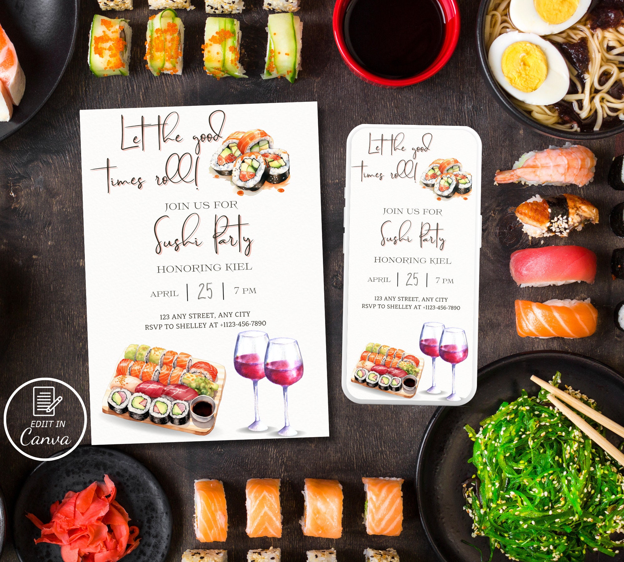 Minimalist Sushi Party Invitation, Editable Birthday Dinner Invite ...