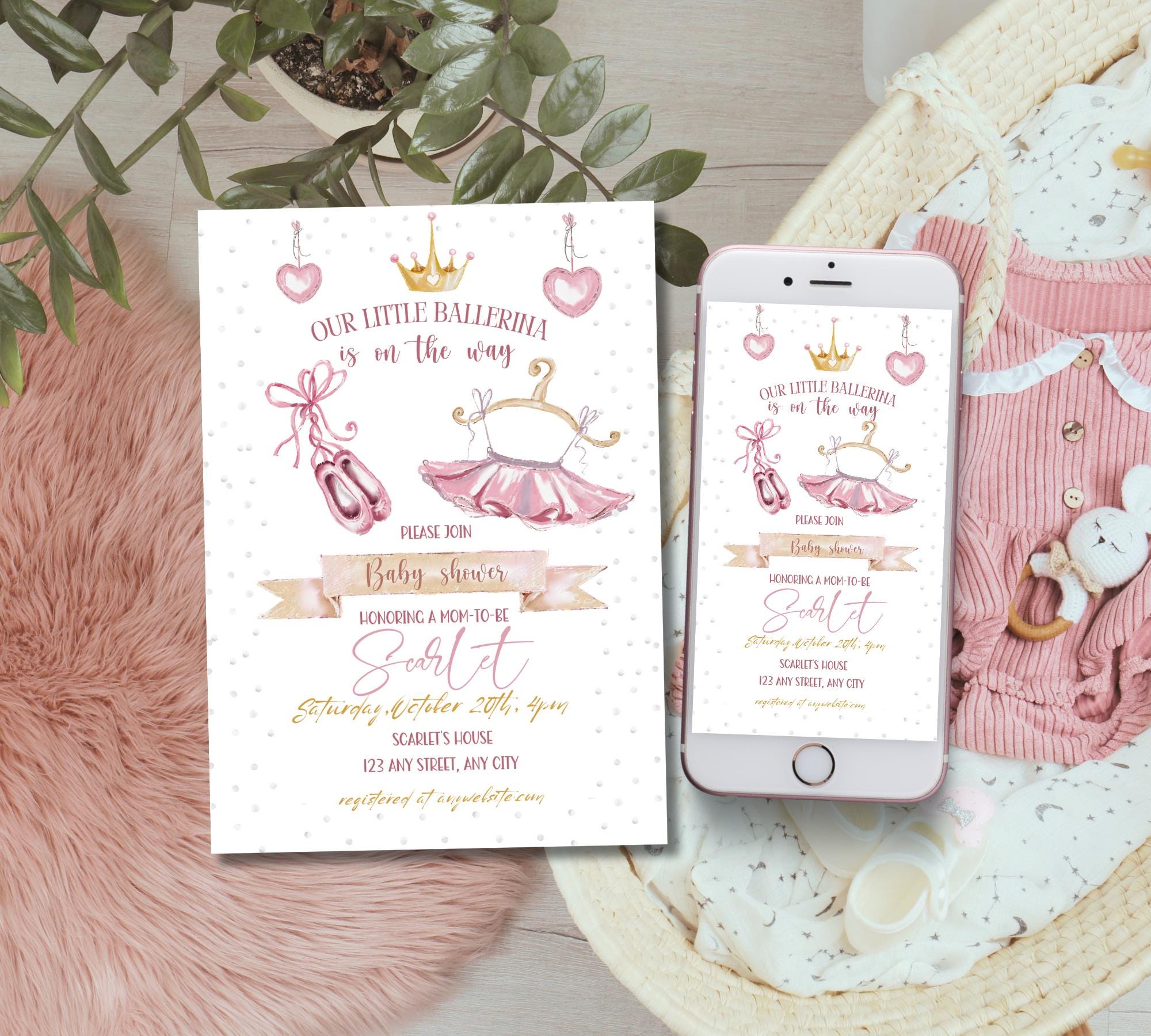 Editable Girl Pointe and Tutu Baby Shower Invitation, Digital Ballerina ...