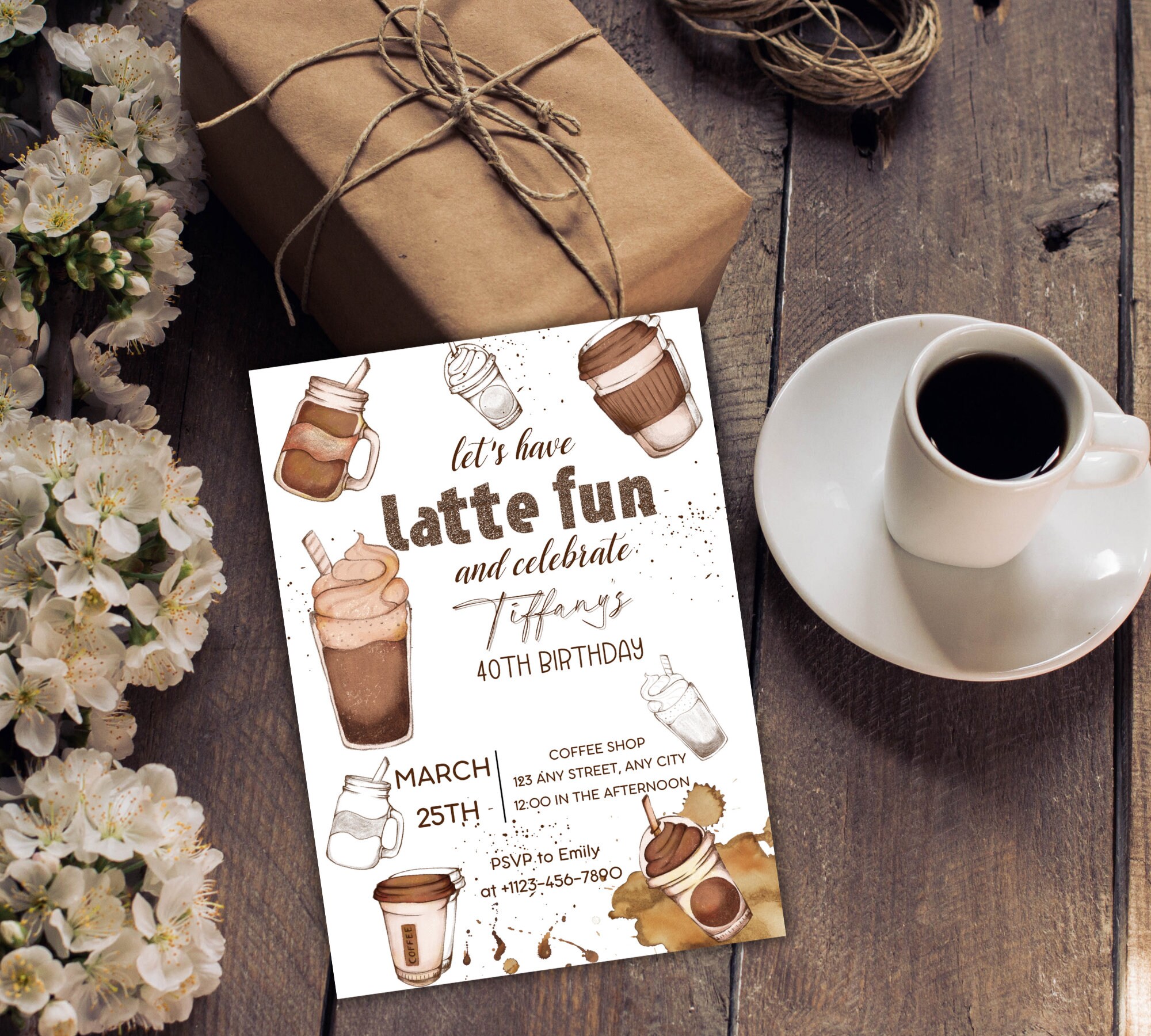 Coffee Birthday Invitation for Woman Latte Fun Adult Evite - Etsy