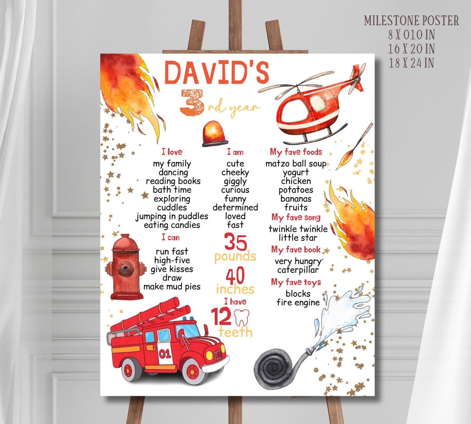 Firetruck Birthday Milestone Poster Editable Firefighter 1st 2nd 3rd ...