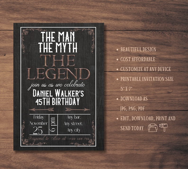 The Man the Myth the Legend Birthday Invitation, Adult Bday Party ...