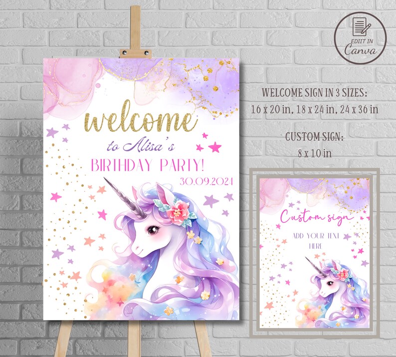 Editable Cute Unicorn Welcome Sign Template, Magical Pony Birthday ...