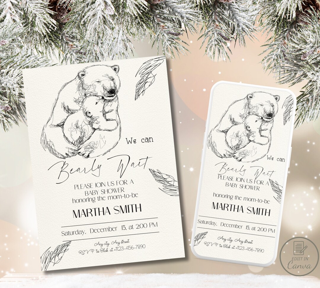 Editable Polar Bear Baby Shower Minimalist Invitation Winter - Etsy