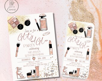 Makeup Birthday Party Invitation, Editable Glamorous Spa Invite ...