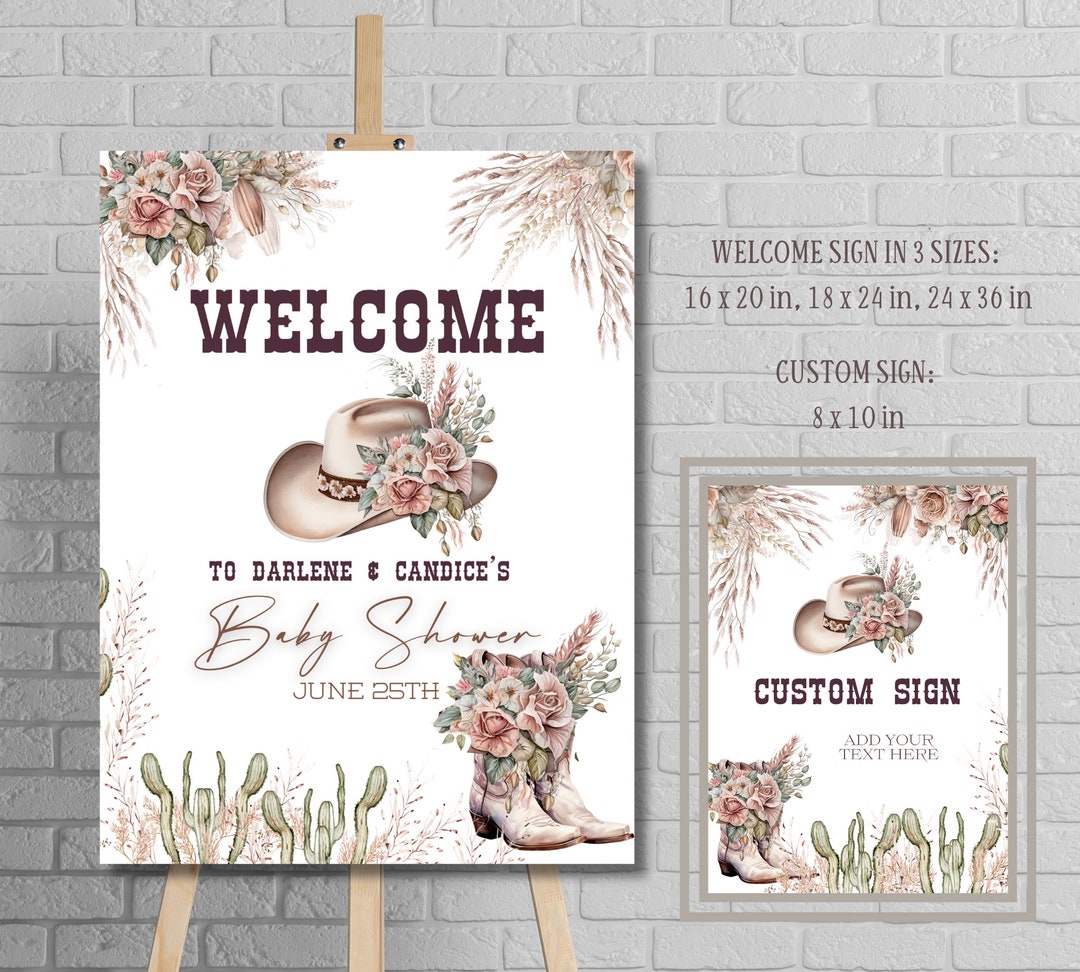 Boho Little Cowgirl Baby Shower Welcome and Custom Sign Templates ...