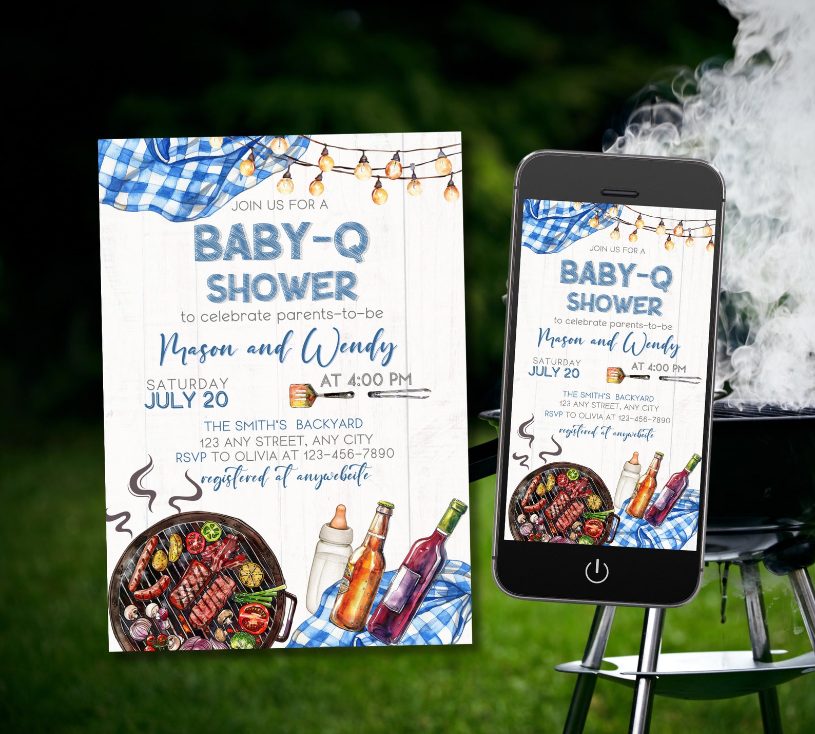 Editable BBQ Baby Shower Invitation, Blue Baby-q Invite, Backyard ...