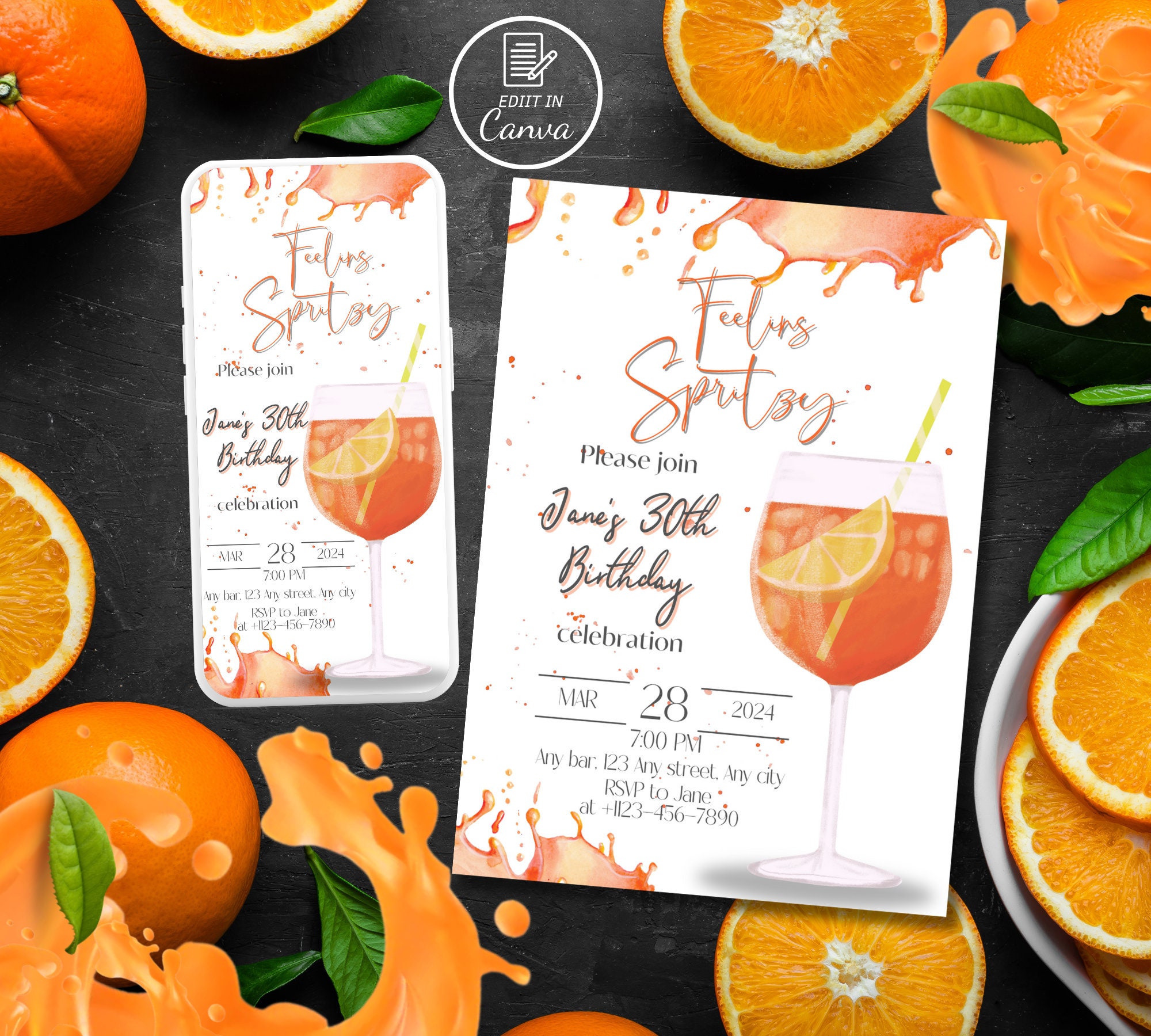 Aperol Spritz Woman Birthday Invitation, Editable Feeling Spritzy Bday ...