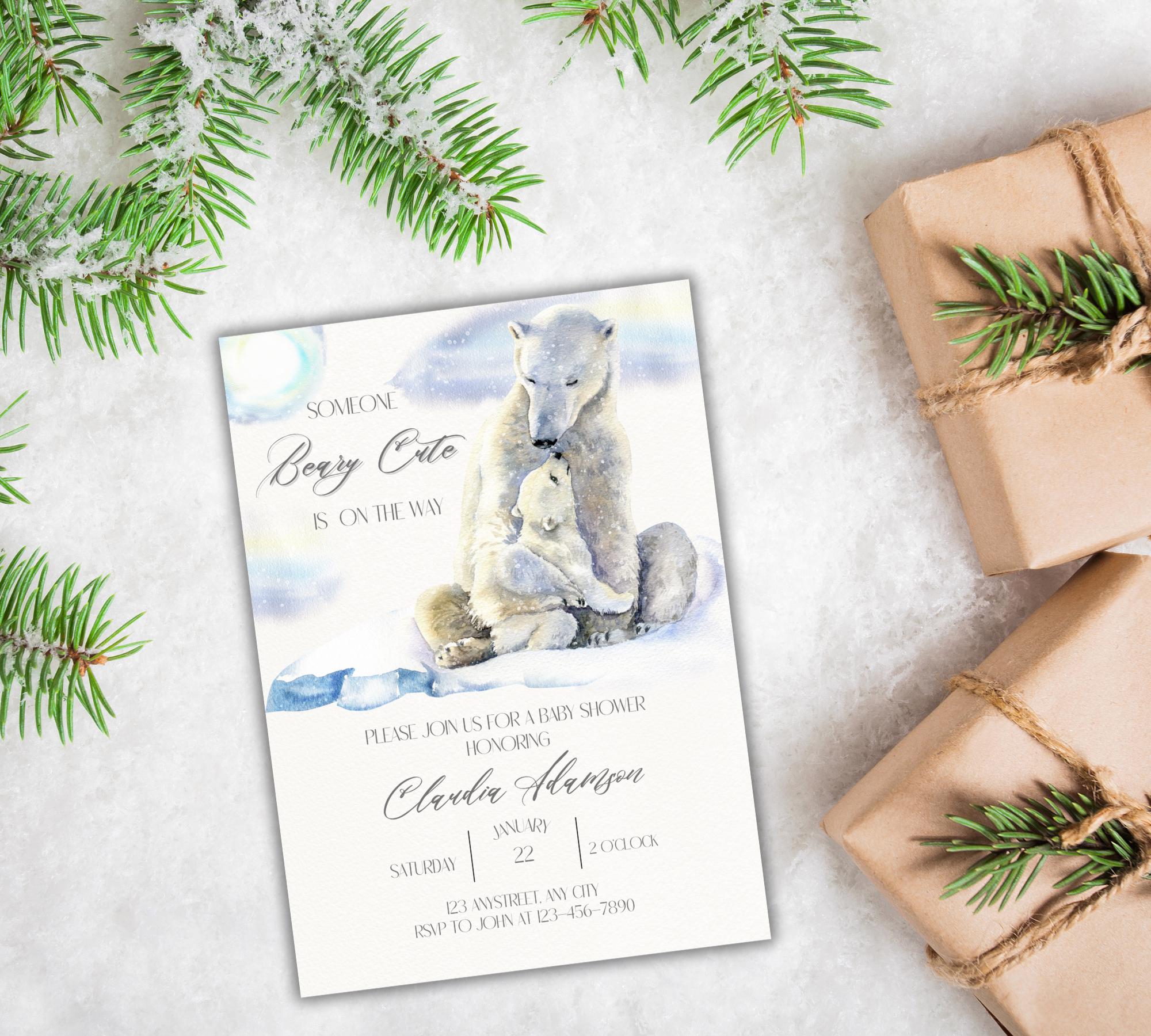 Editable Polar Bear Baby Shower Invitation, Winter Baby Shower ...