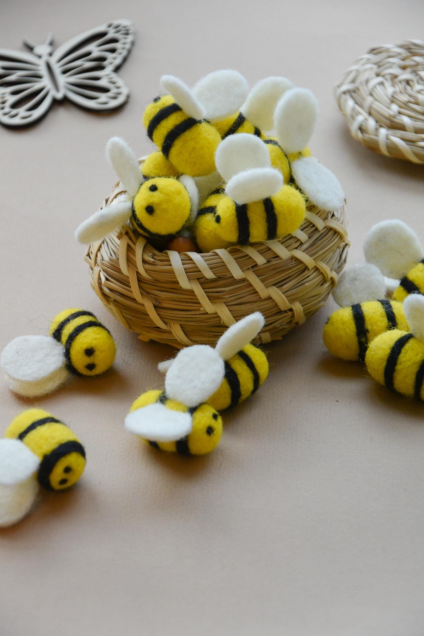 Felt Bee 10 Pcs, Three Sizes, Bee Decor, Needle Felt Bees, Felted Bees, Honey Bee Decor, Felt ...