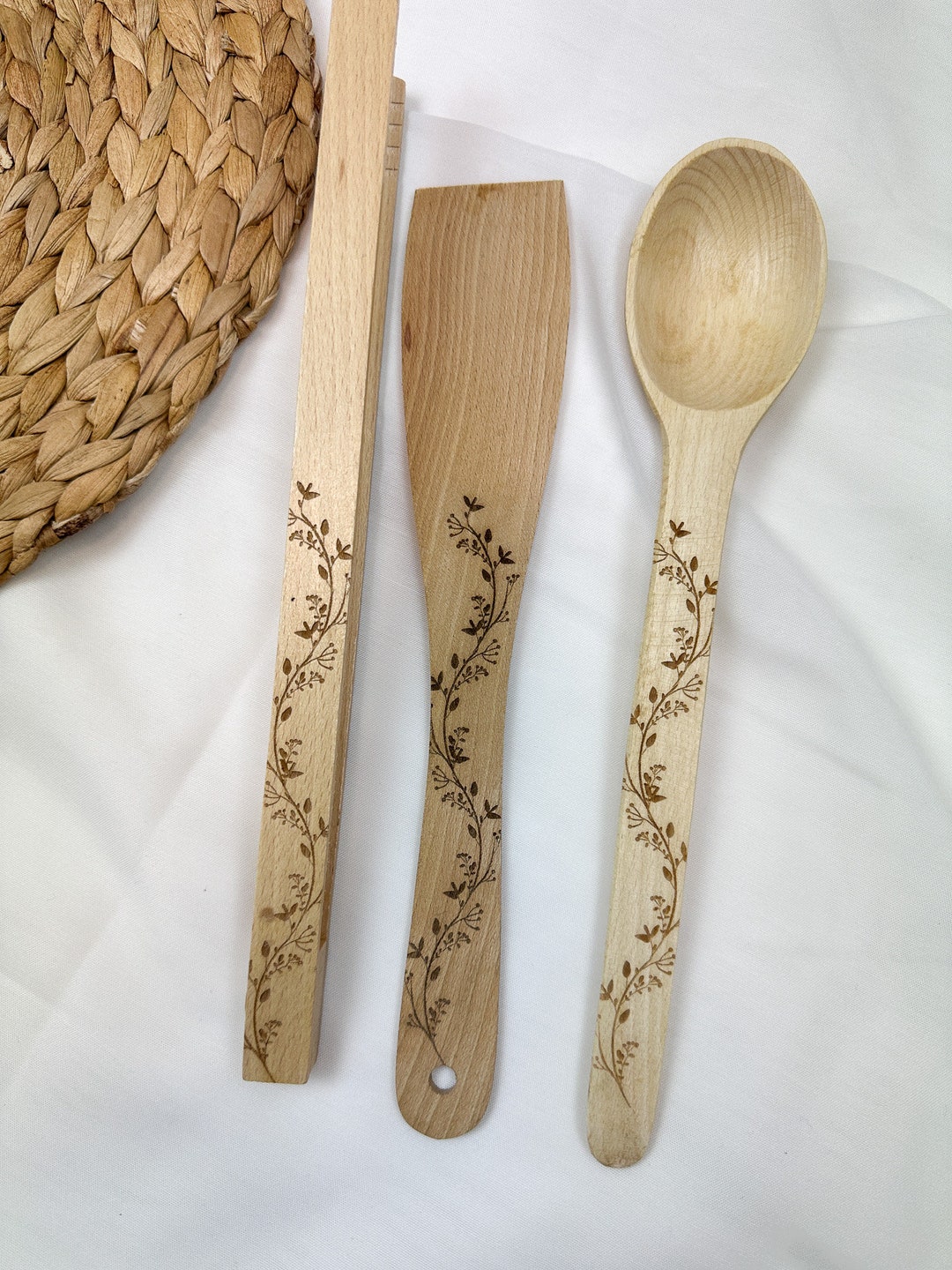 Personalized Wooden Kitchen Utensils Set, Pan Shovel, Wooden Spoon ...