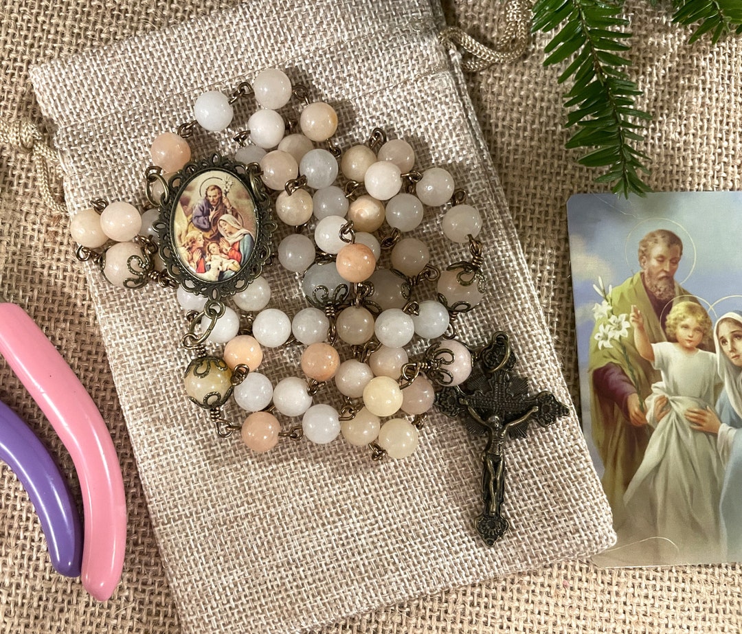 Holy Family Catholic Rosary | Pink Opal | Advent Rosary - Etsy
