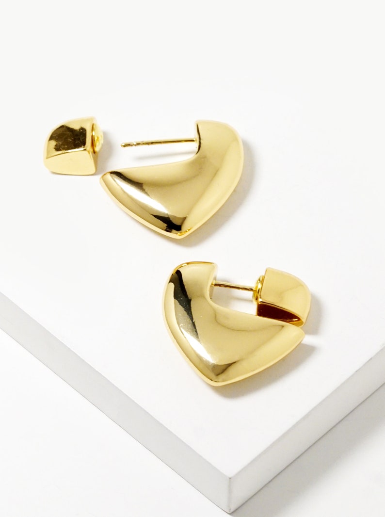 14K Gold Dipped Puffy Heart Hoop Earrings - Etsy