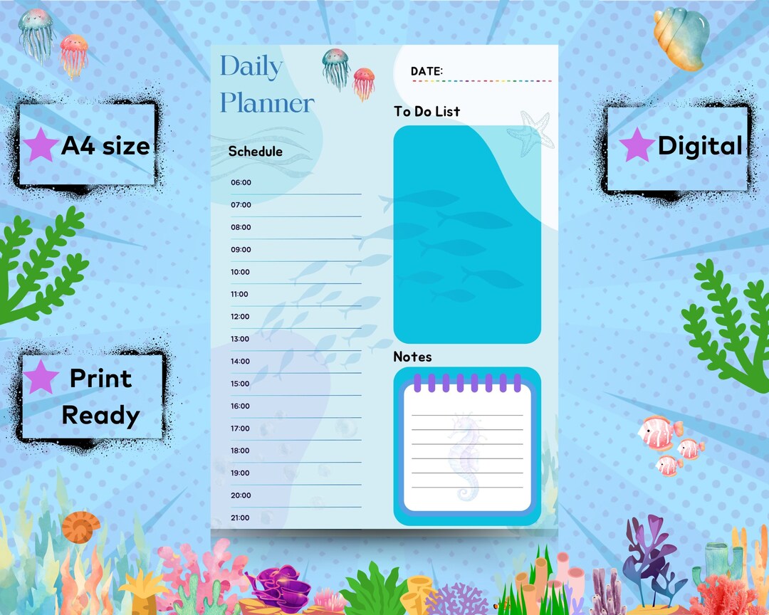 Ocean Digital Daily Planner Printable Planner Digital Daily Journal - Etsy