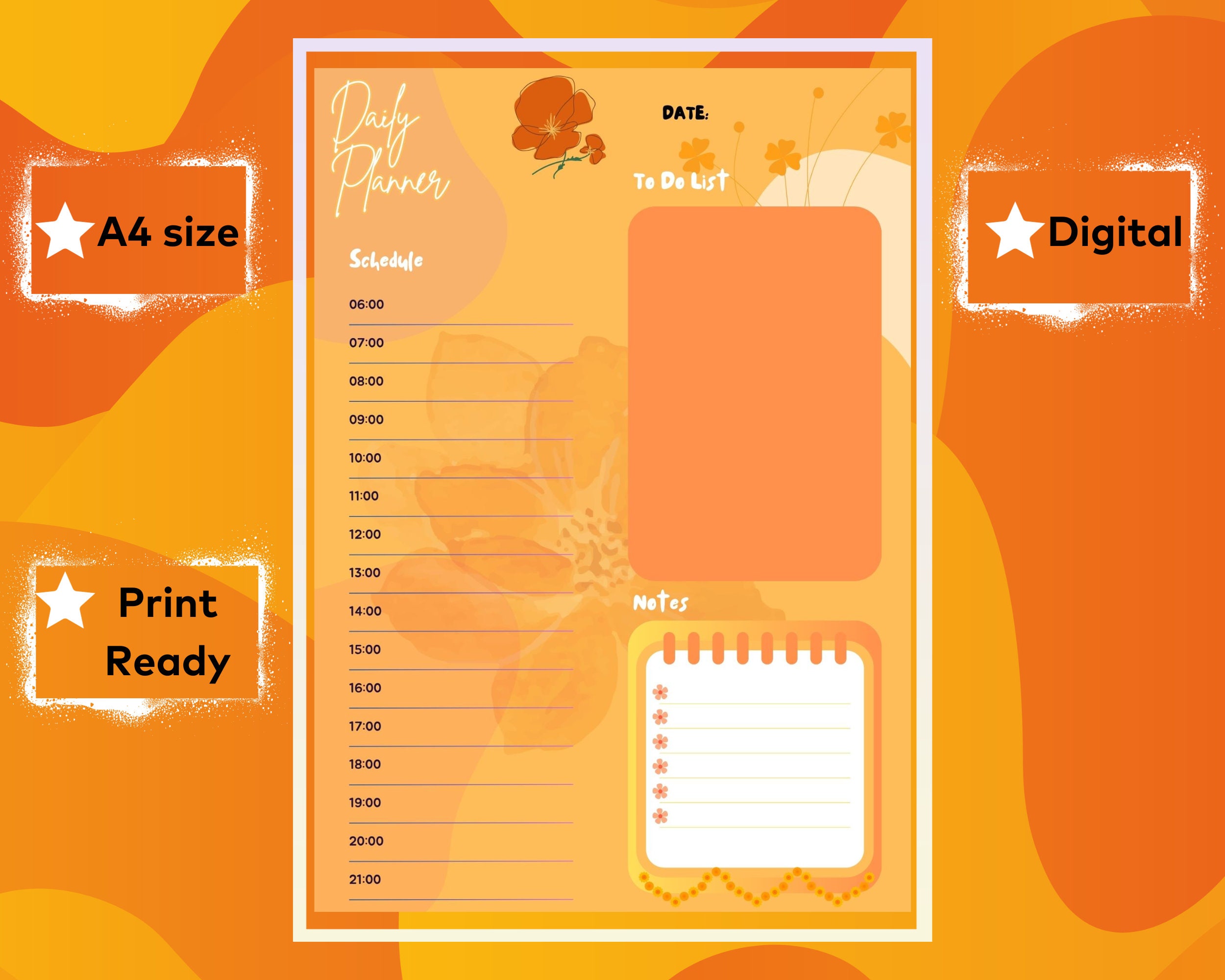 Floral Planner Orange Daily Planner Orange Floral Planner Flower ...
