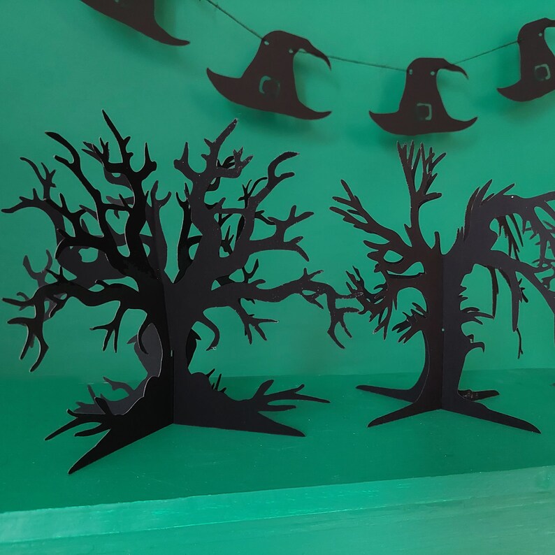 Halloween 3D Paper Trees, Spooky Table Centerpiece Decor, Black Forest ...