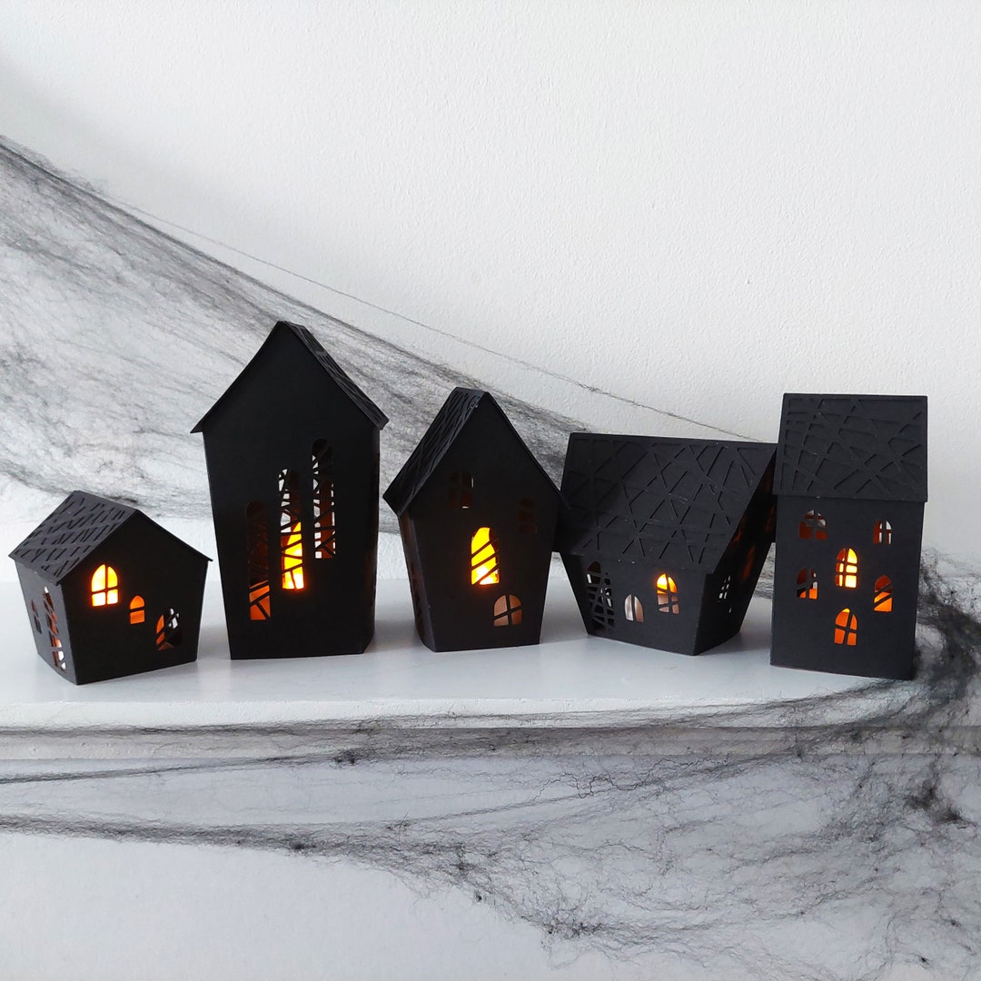 Haunted Houses Halloween Village Set Decoration, Minimalist Paper ...