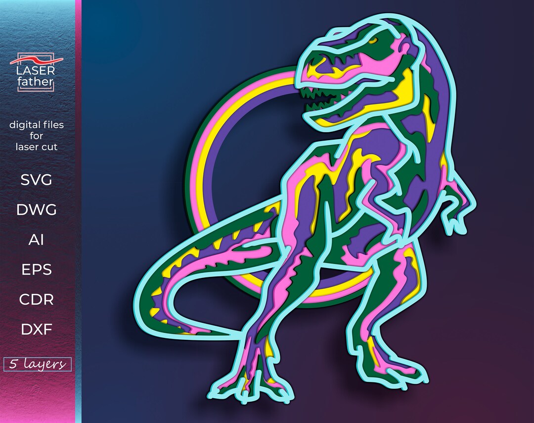 T-rex 3D Layered SVG File for Laser Cut, Instant Digital Download Svg ...