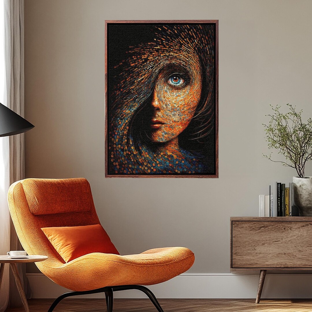 Abstract Woman With Blue Eyes Painting, Surreal Canvas Wall Art ...