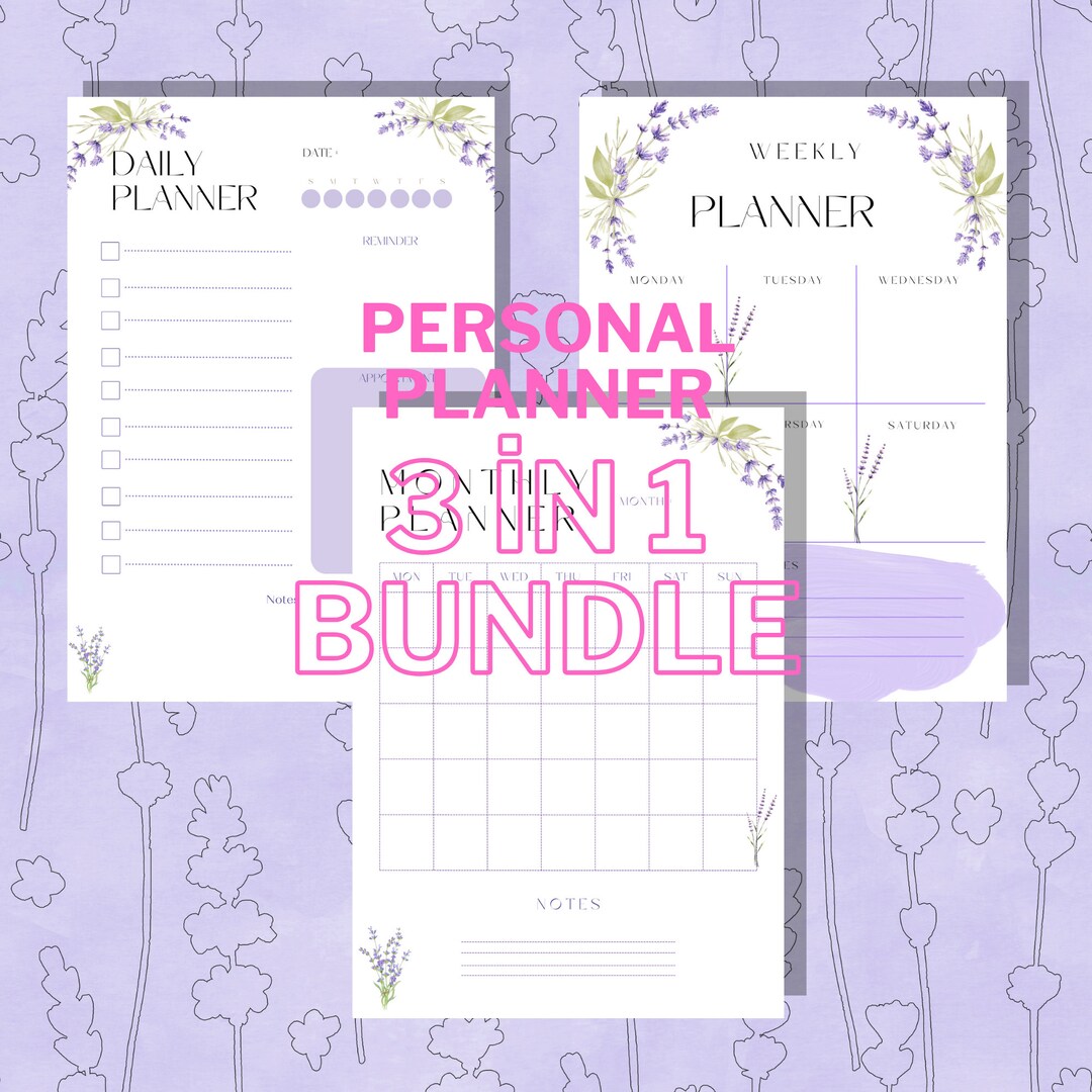 Planner Daily Weekly Monthly Lavender Printable - Etsy