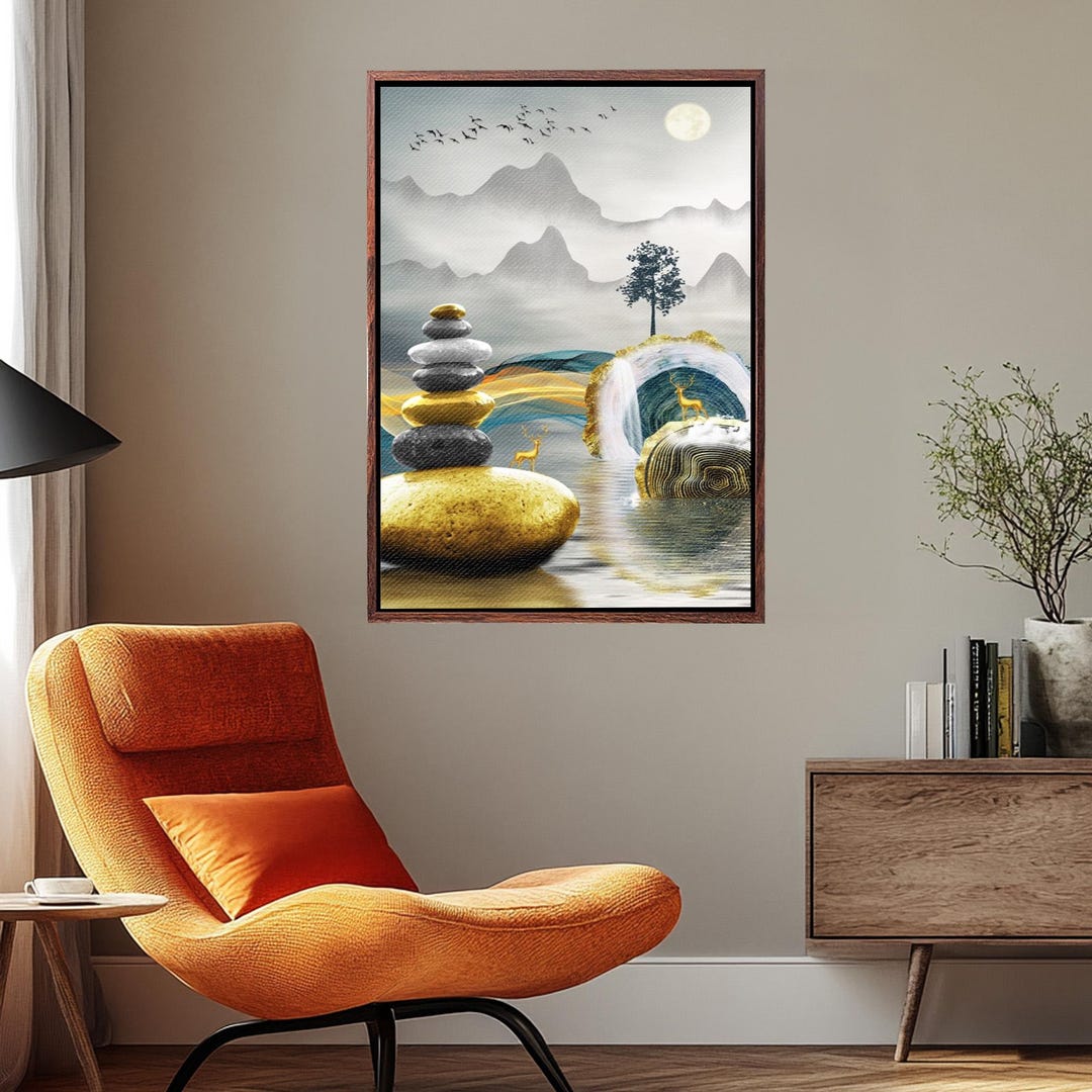Abstract Balance With Golden Details Canvas Painting, Home Decor Canvas ...