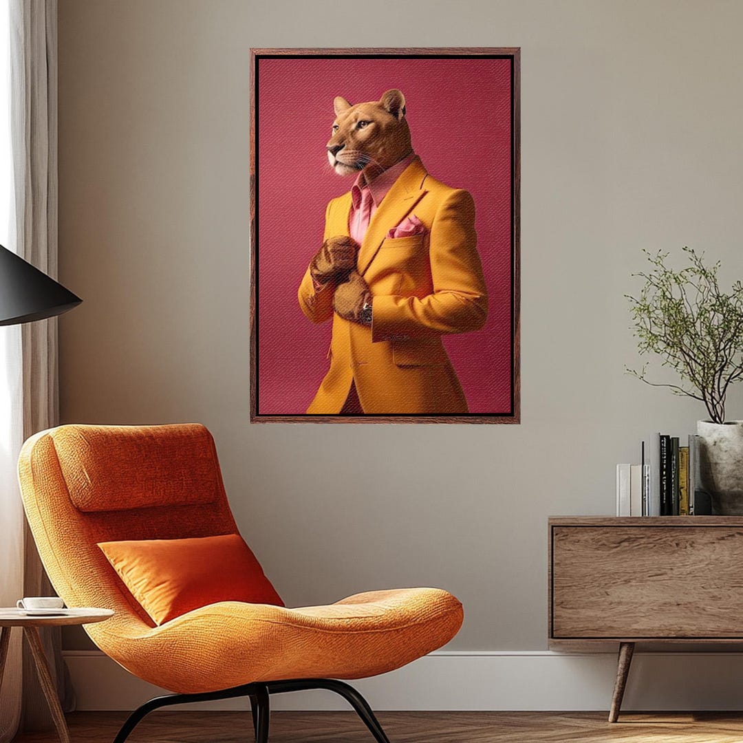 Elegant Panther İn Human Clothes Painting, Framed Canvas Wall Art, Wall ...