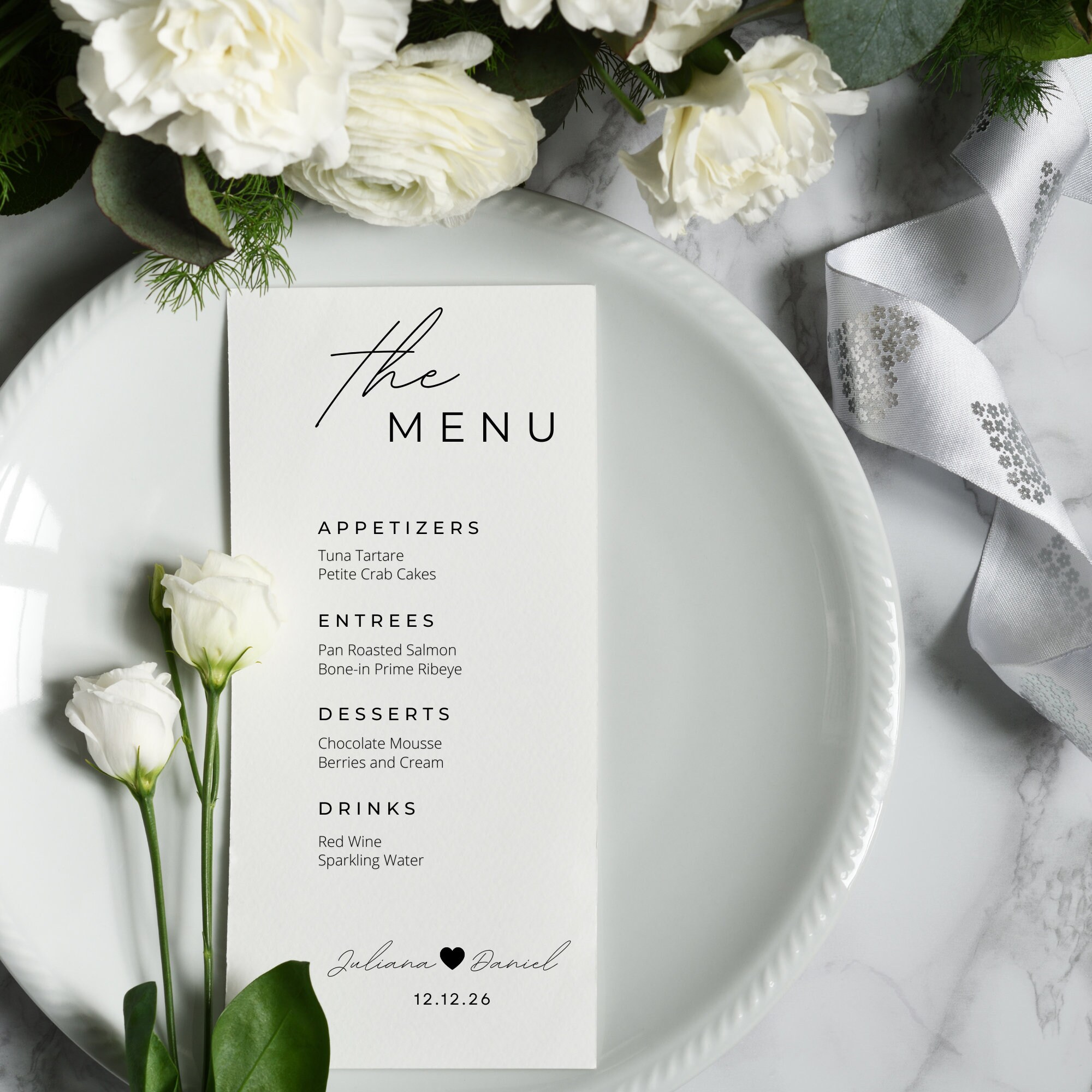 Minimalist Wedding Menu Template, Modern Script Wedding Dinner Menu ...