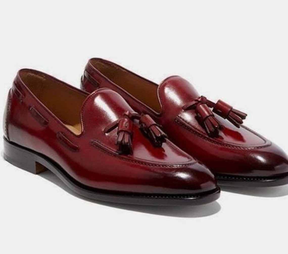 Men's Bespoke Handmade Burgundy Leather Loafers Slips on Moccasin | Men ...