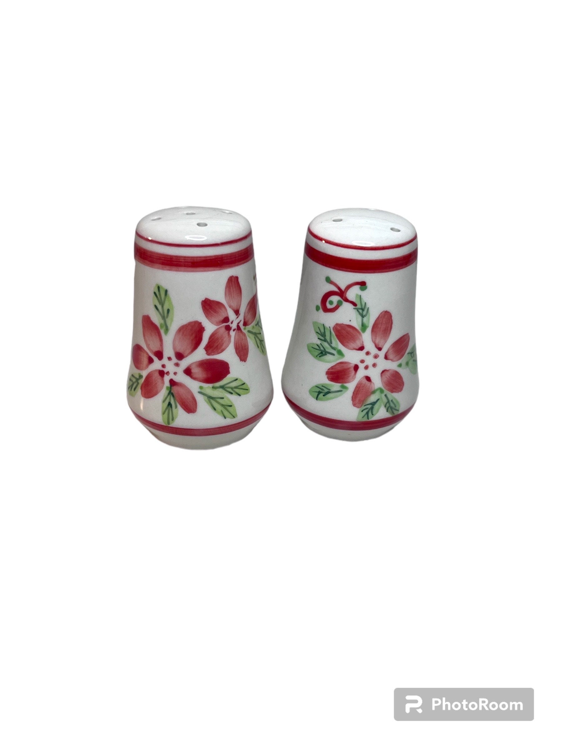 Vintage Mayfair & Jackson Hand Painted Poinsettia Salt and Pepper ...