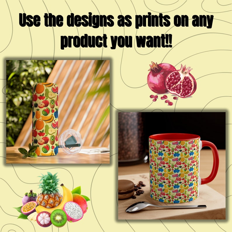 Summer Fruits Digital Paper, Colorful Fruits Seamless Pattern ...