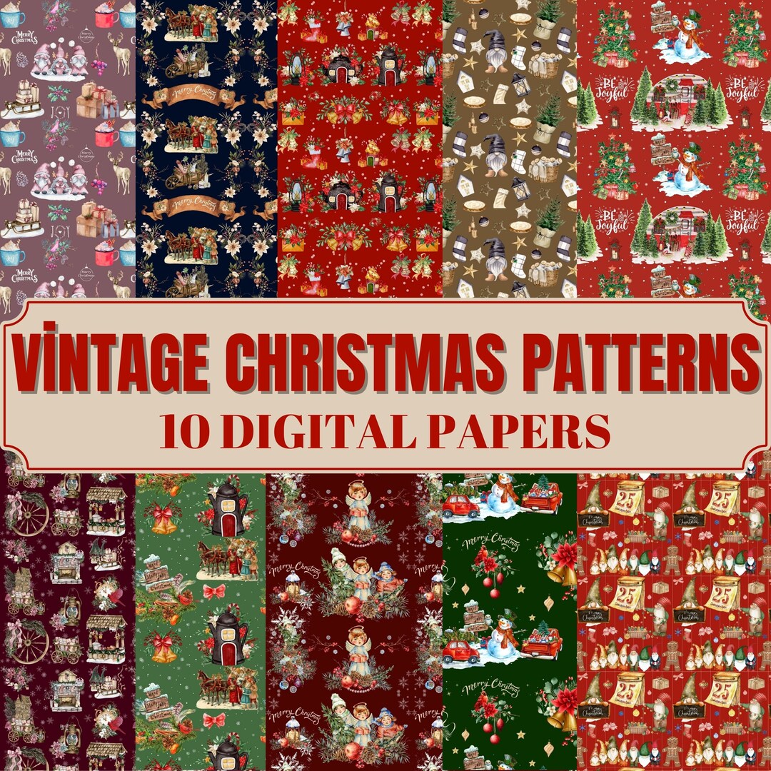 Vintage Digital Paper Christmas Patterns Digital Background - Etsy