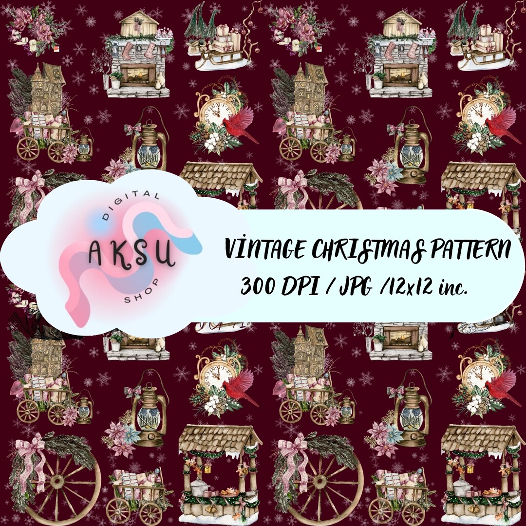 Vintage Christmas Digital Paper, Vintage Christmas Seamless Pattern ...