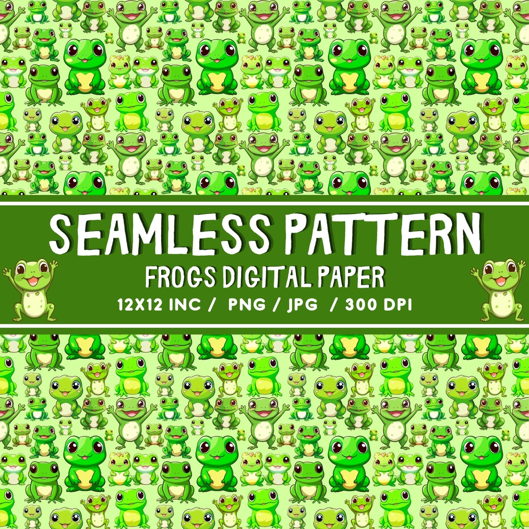 Seamless Frog Pattern, Frogs Digital Paper, Funny Scrapbook Pattern ...