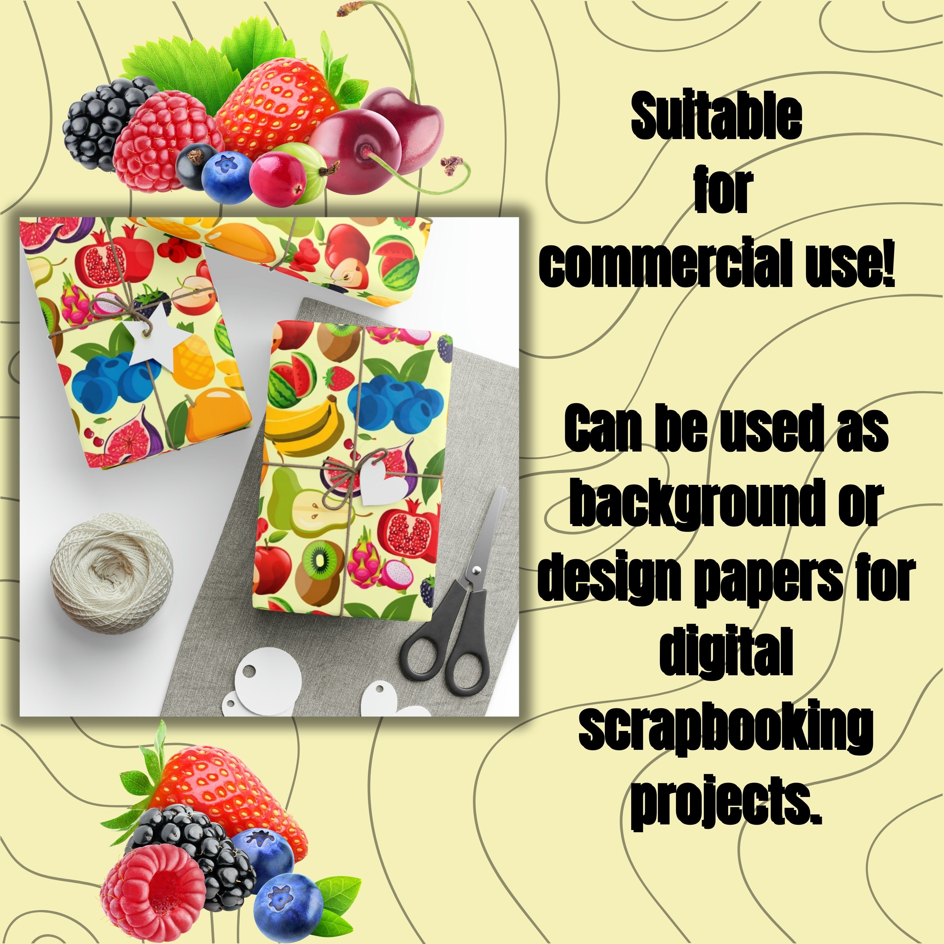 Summer Fruits Digital Paper, Colorful Fruits Seamless Pattern ...