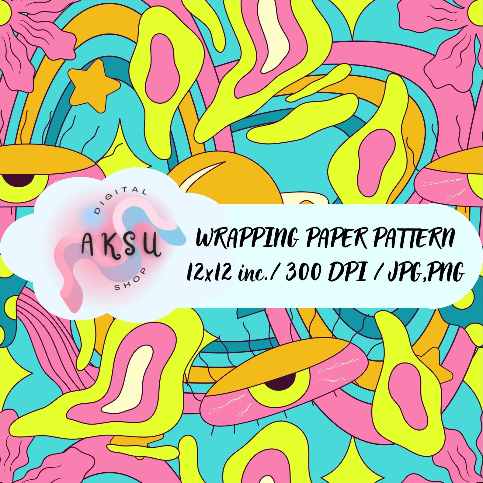 Colorful Digital Wrapping Paper Pattern, Funny Digital Paper, Scrapbook ...