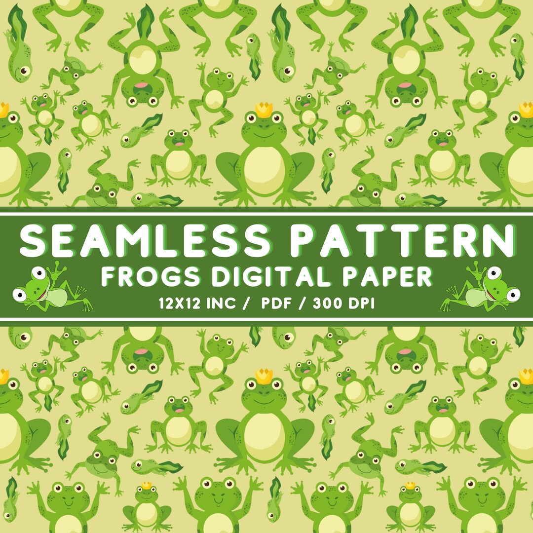 Seamless Frog Pattern, Frogs Digital Paper, Funny Scrapbook Pattern ...