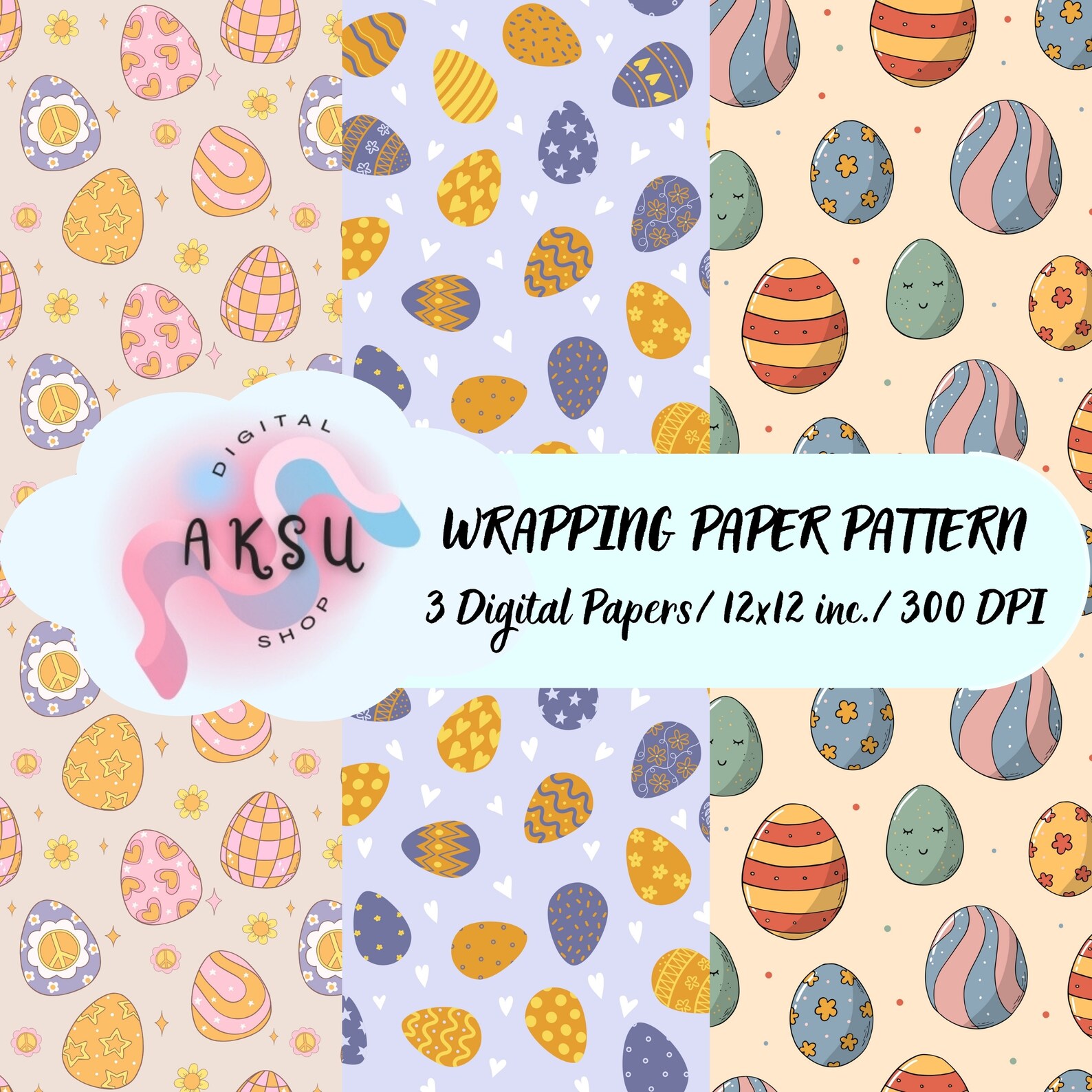 Easter Egg Digital Paper,easter Egg Wrapping Paper Pattern, Seamless ...