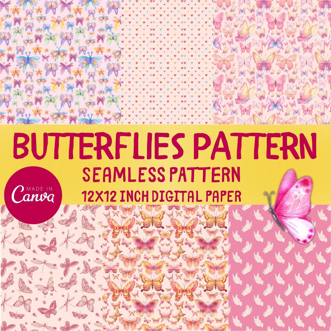 Watercolor Pink Butterflies Digital Paper Pack, Seamless Butterfly ...
