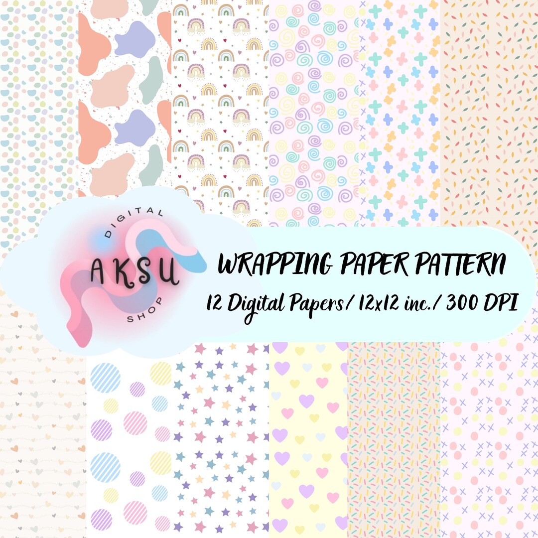 Pastel Digital Paper, Watercolor Wrapping Paper Pack, Pastel Rainbow ...