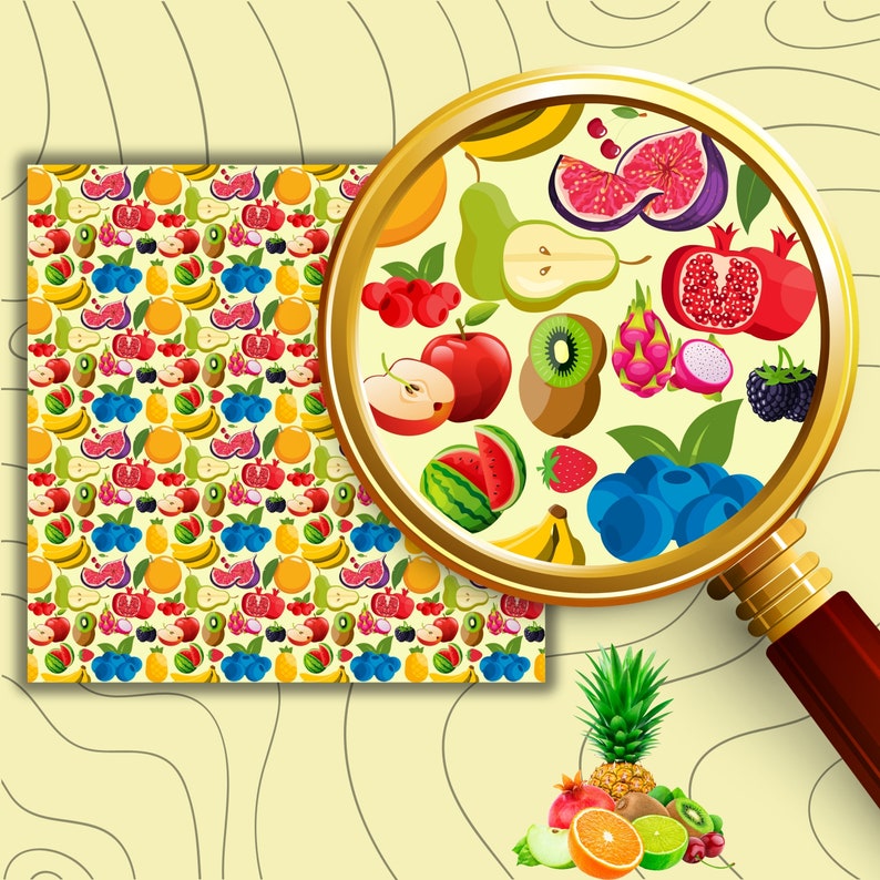 Summer Fruits Digital Paper, Colorful Fruits Seamless Pattern ...